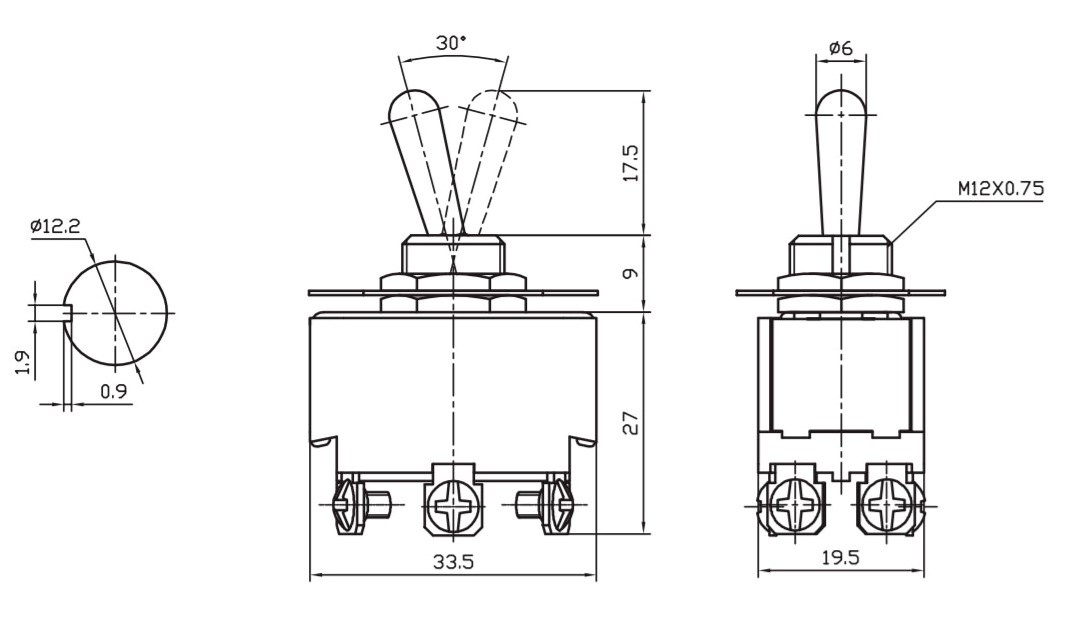 KN3(B)-202 on-on, 6A 250V Тумблер двухполюсный (арт. ZM-3067) купить в ...